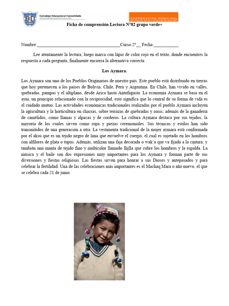 Ficha de comprensión Lectora N 82 grupo verde+ | PDF