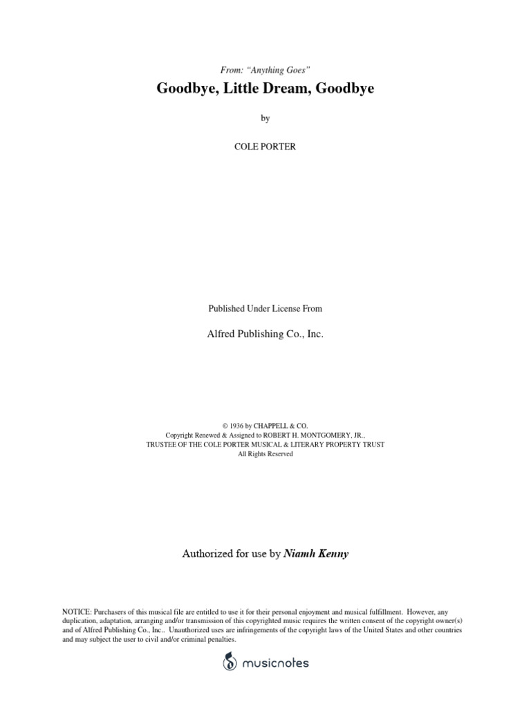 Goodbye, Little Dream, Goodbye - F Major - MN0045657 | PDF | Copyright ...
