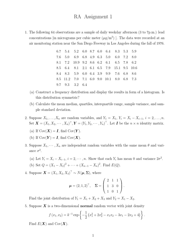 RA - Assignment 1 | PDF | Variance | Statistical Analysis