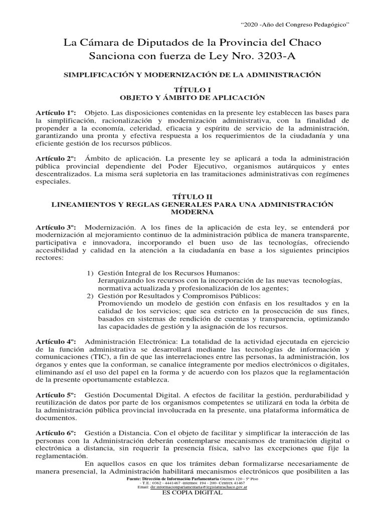 Ley 3203-A "Ley de Simplificación y Modernización Administrativa". | PDF