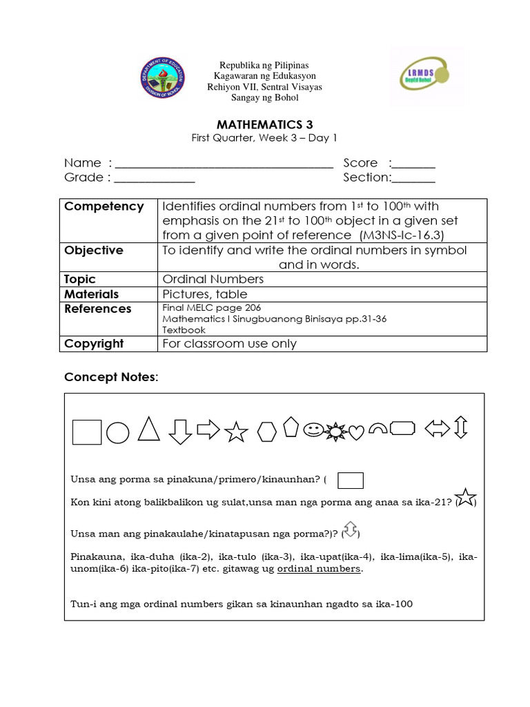 Math 3 - Q1 - LAS - Wk3 | PDF