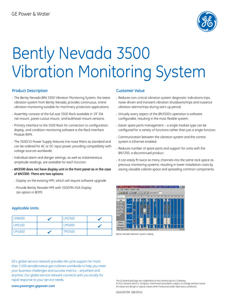 Bentley Nevada 3500 Vibration Monitoring System | PDF