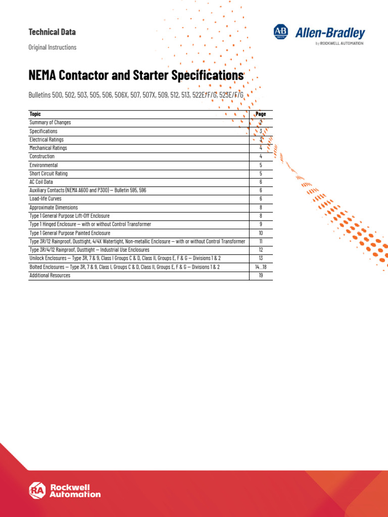 NEMA Contactor and Starter Specifications: Technical Data | PDF ...