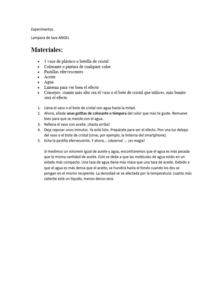 Experimentos | PDF | Agua | Líquidos