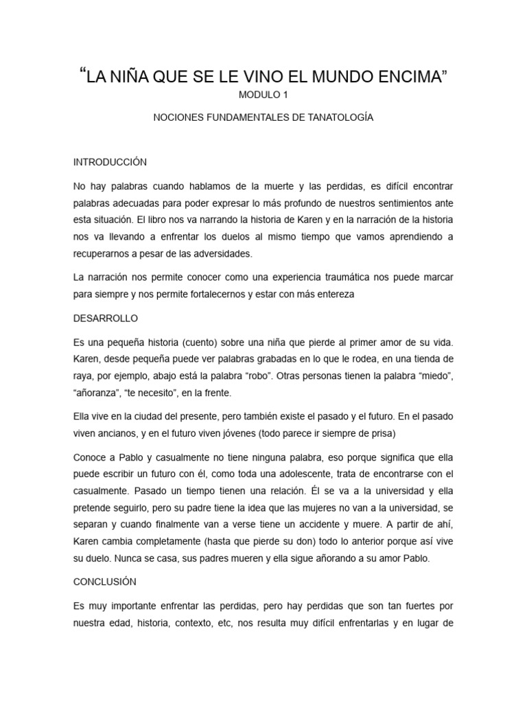 La Niña Que Se Le Vino El Mundo Encima | PDF | Amor