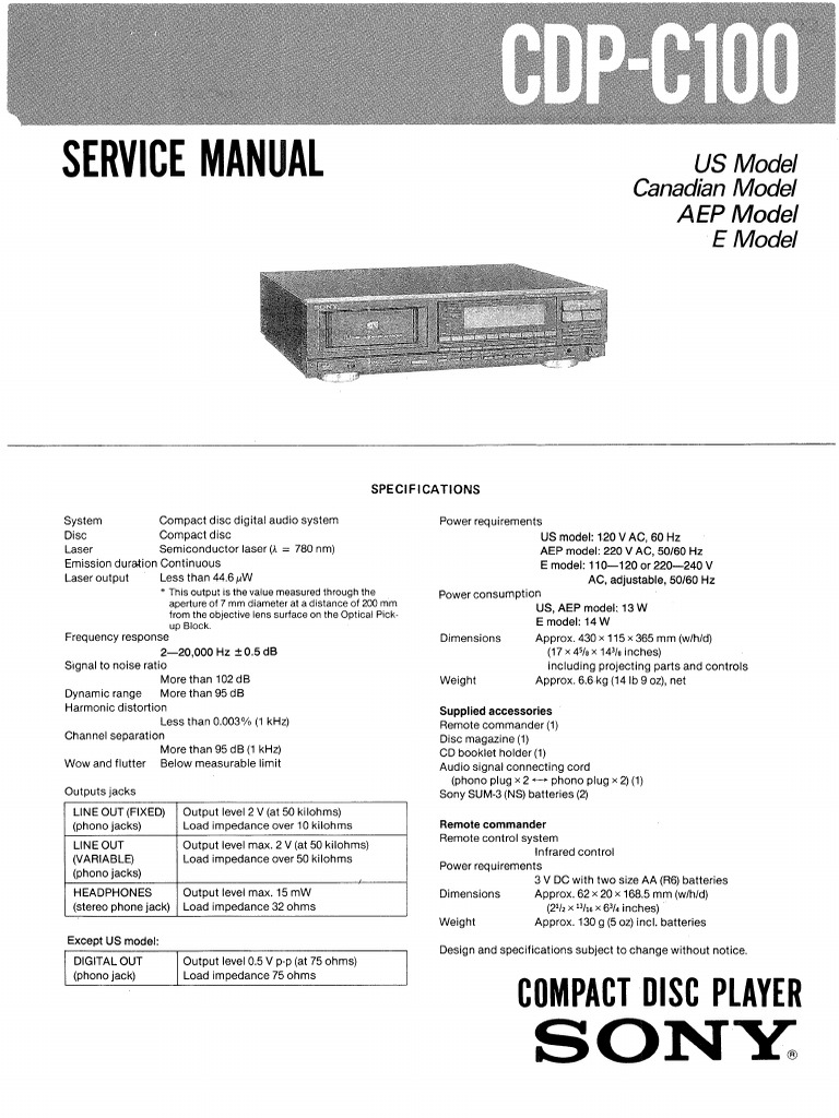 Sony cdp-c100 | PDF