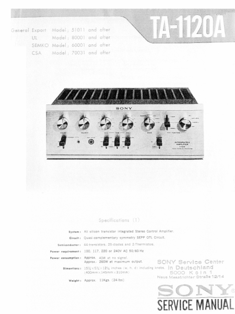 Sony Ta-1120a | PDF