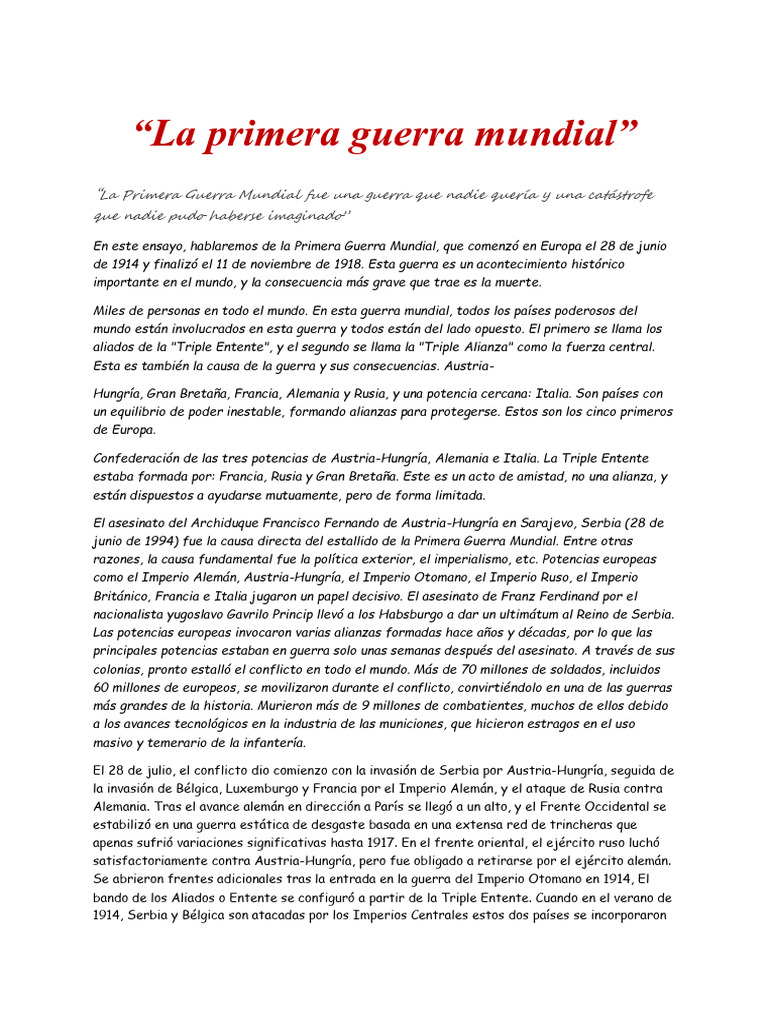 La Primera Guerra Mundial | PDF | Primera Guerra Mundial | Austria Hungría