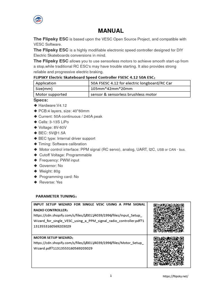 Flipsky FSESC 4.12 ESC Manual | PDF | Computers