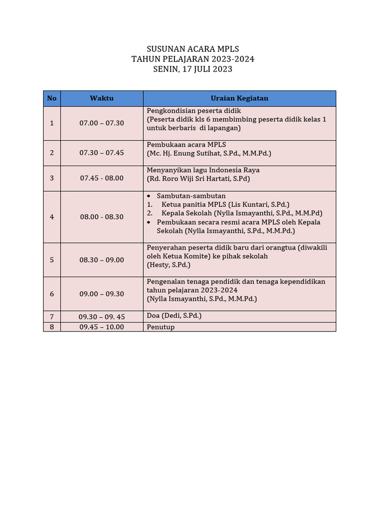 Susunan Acara MPLS Hari 1 | PDF | Sains & Matematika