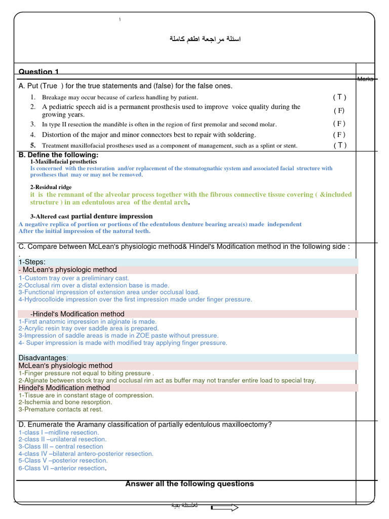 Maxillofacial Prosthetics Review Questions | PDF | Dentures | Prosthesis