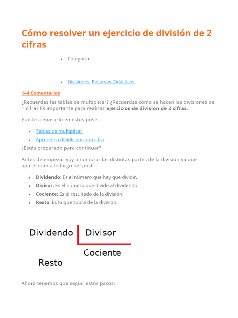 Cómo resolver un ejercicio de división de 2 cifras | PDF | División ...
