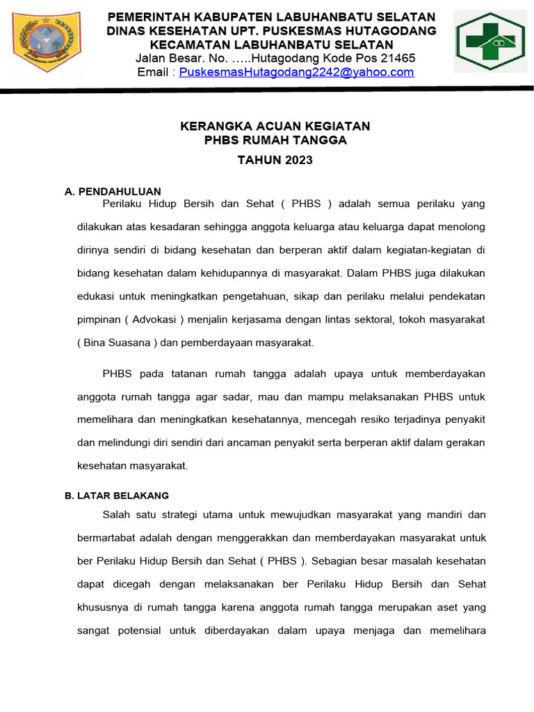 KAK PHBS Rumah Tangga 2019 - PDF | PDF