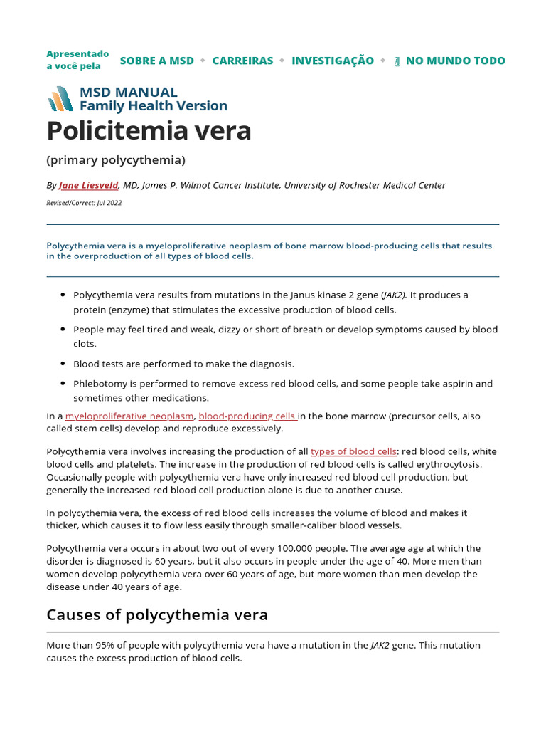 Polycythemia Vera Overview & Treatment | PDF | Body Fluids | Human Diseases And Disorders