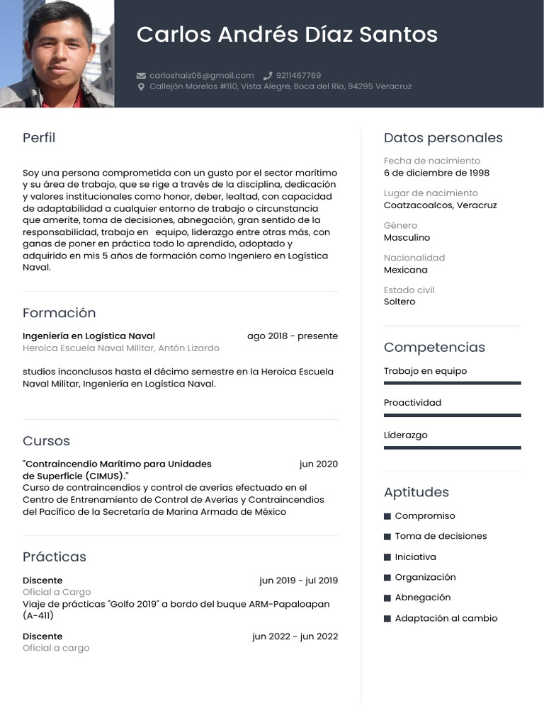 CV Carlos Andrés Díaz Santos | PDF | Contabilidad | Ingeniería