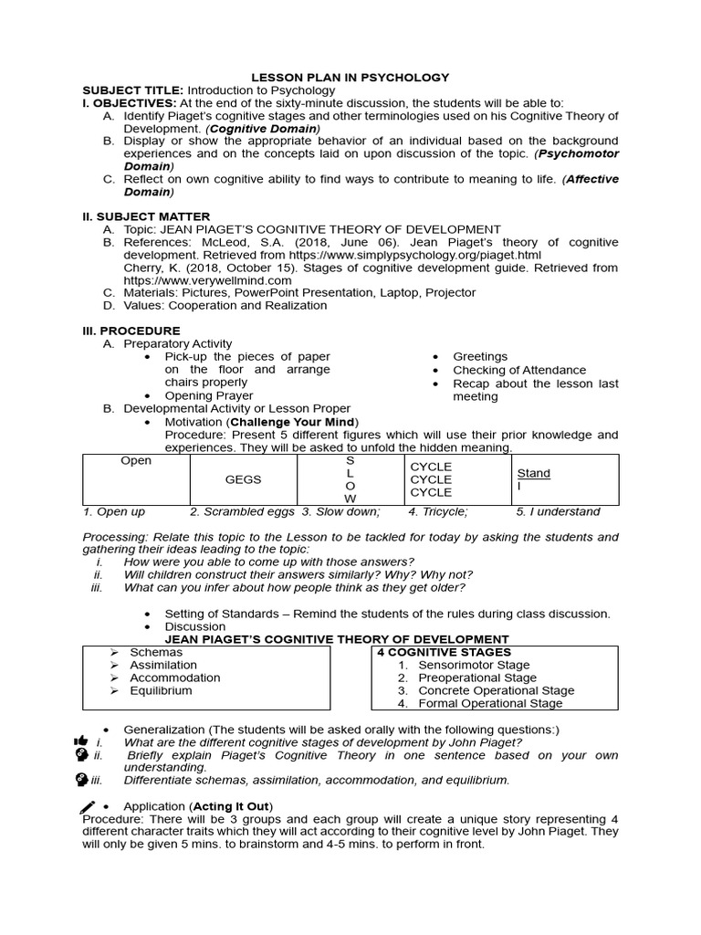 Lesson Plan in Psychology | PDF | Cognition | Cognitive Psychology