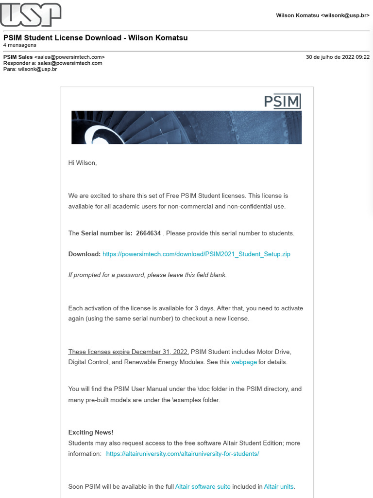PSIM Student License Download and Serial Number - Wilson Komatsu ...