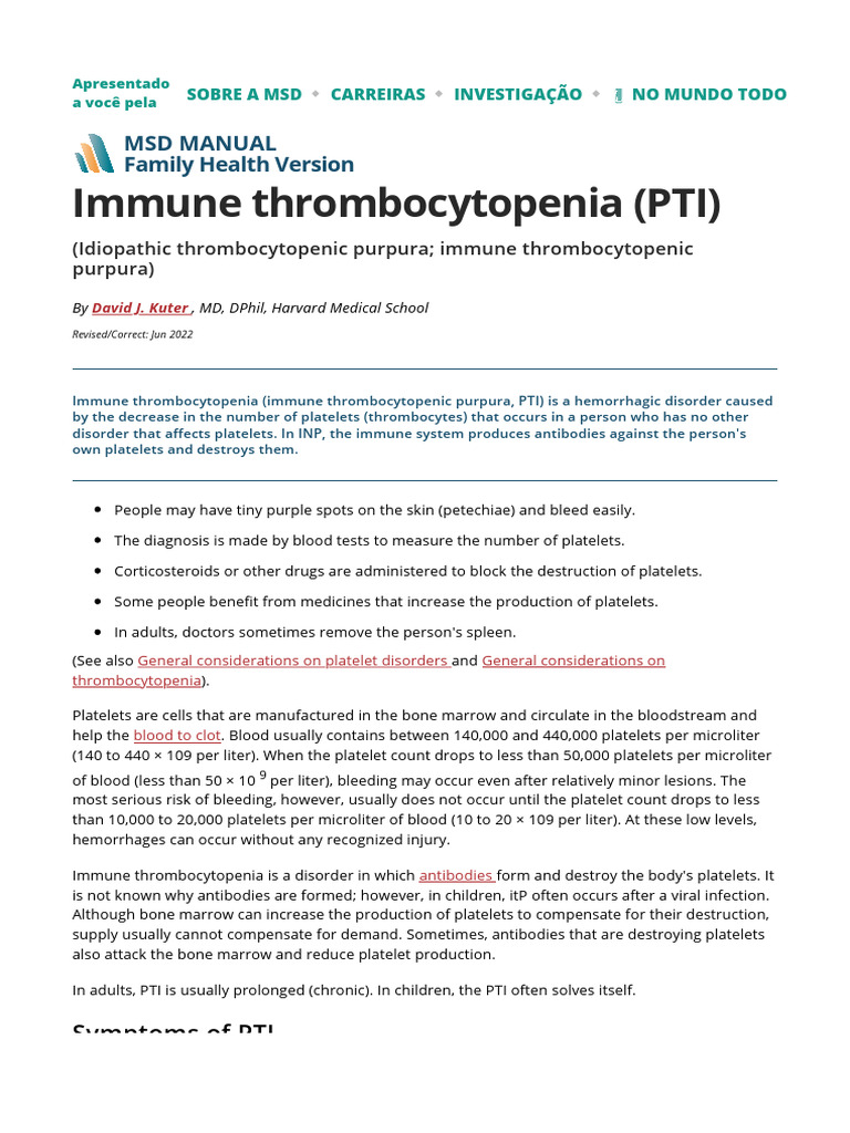 Immune Thrombocytopenia (ITP) - Blood Disorders - MSD Family Health ...