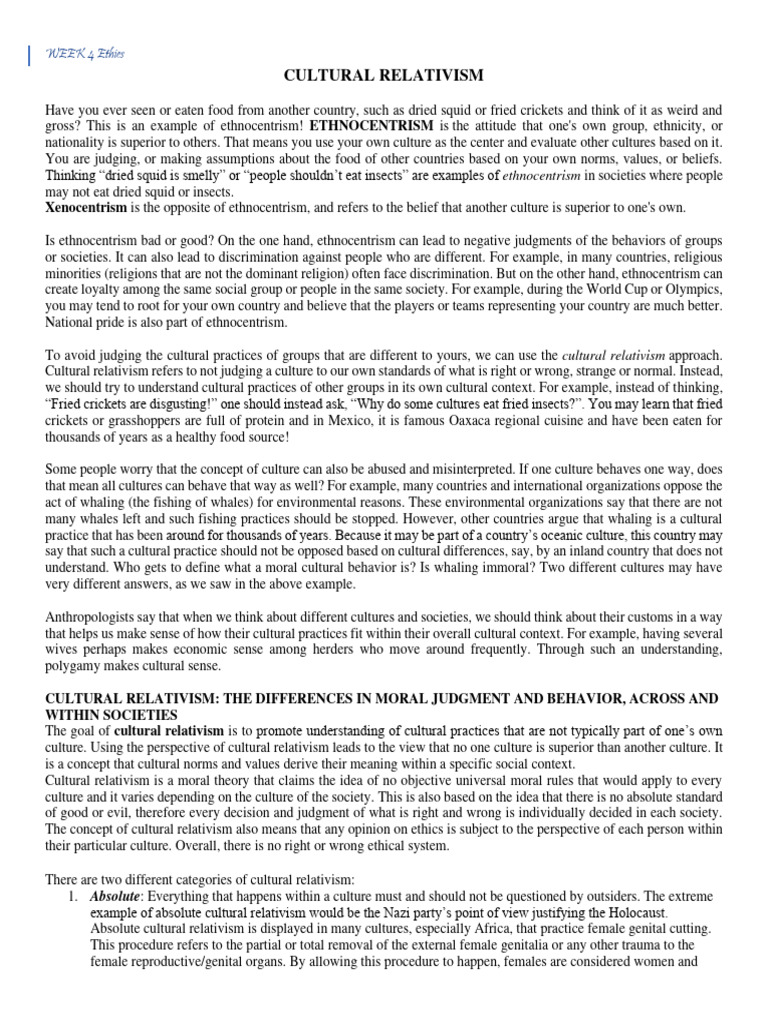 Week 4 Cultural Relativism (Teacher's Guide) | PDF | Morality | Relativism