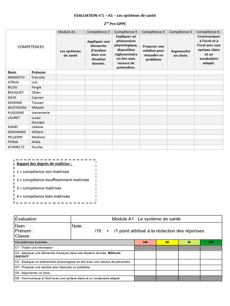 A1 - EVAL - Compétence 2nd GPPE | PDF