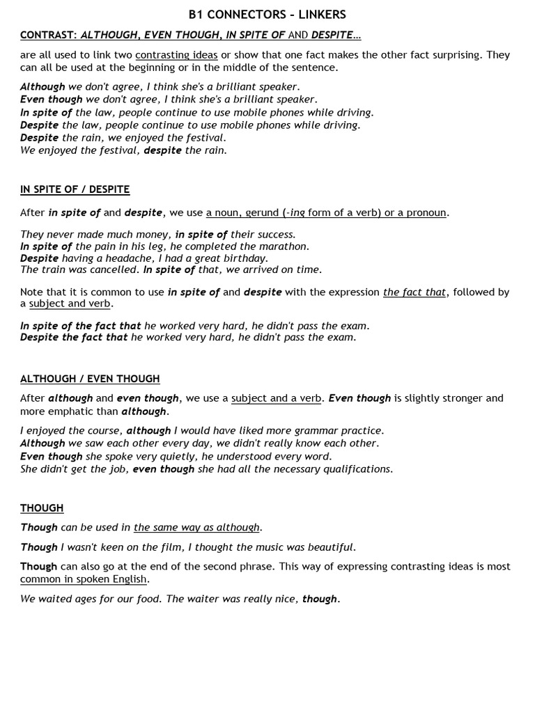 B1 Connectors PDF | PDF | Sentence (Linguistics) | Verb