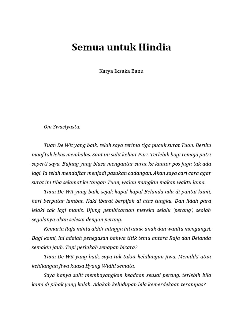 Cerpen Semua Untuk Hindia Karya Iksaka Banu | PDF | Puisi