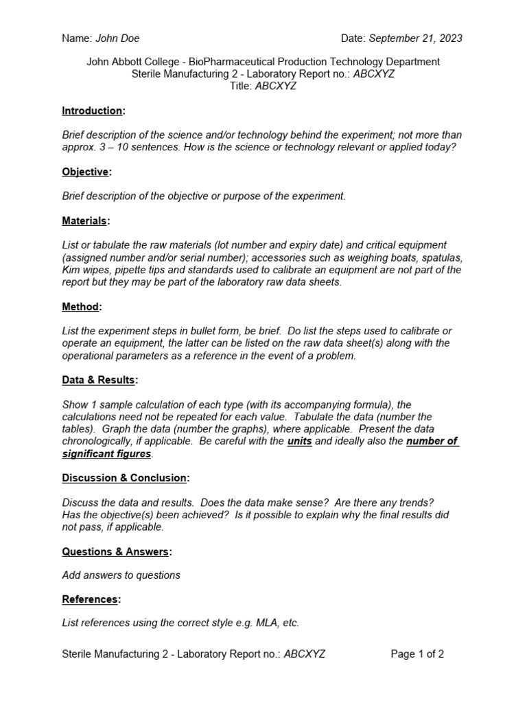 JAC Lab Report Format | PDF