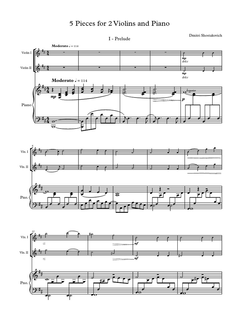 5 Pieces For 2 Violins and Piano Shostakovich - Partitura Completa 1 y ...
