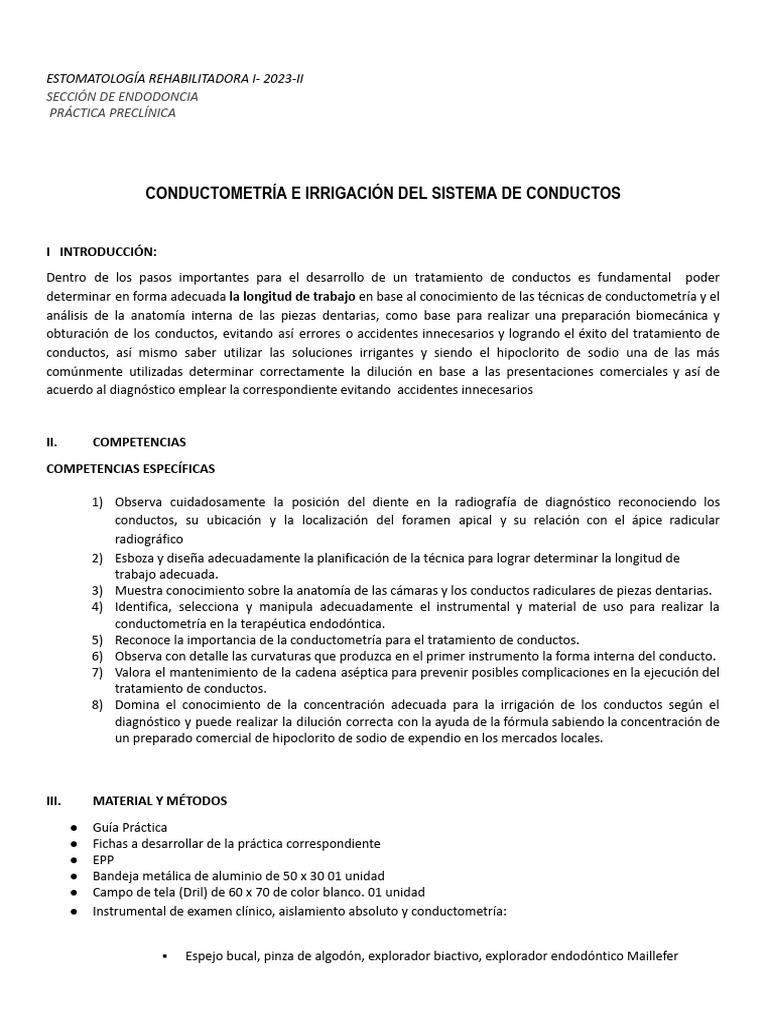 Práctica de Conductometría e Irrigación | PDF | Ramas de Odontología