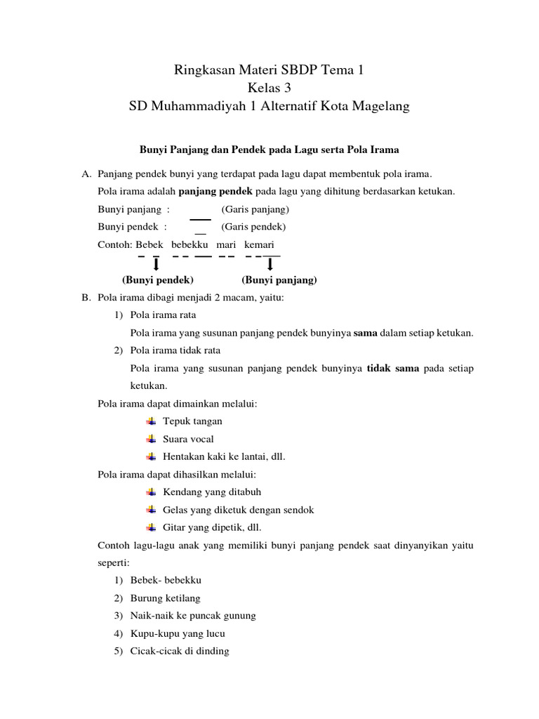 Ringkasan Materi SBDP Tema 1 Kelas 3 | PDF