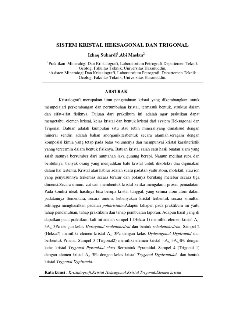 Sistem Kristal Heksagonal Dan Trigonal: Izhaq Suhardi, Abi Maslan | PDF