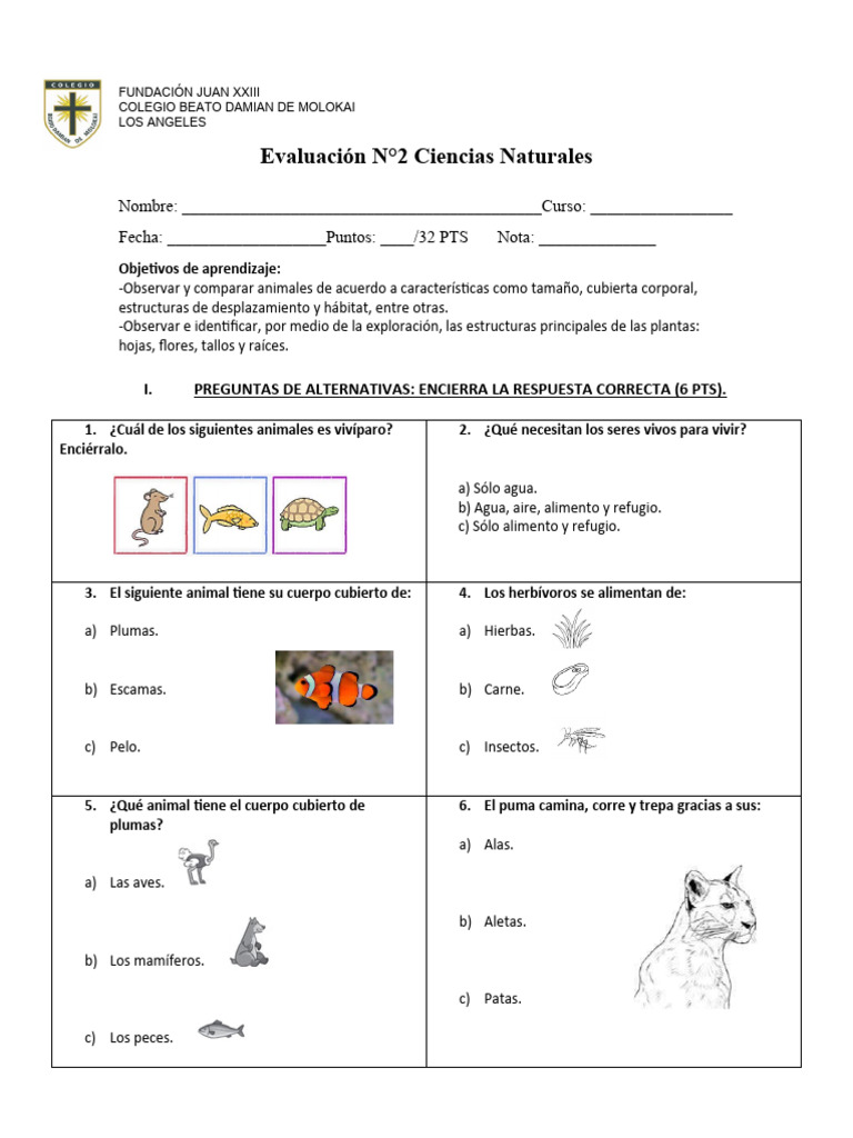 Evaluación de Ciencias Naturales 2° grado | PDF | Organismos