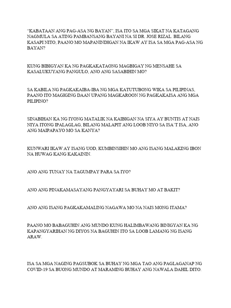 Mga Katanungan para Sa Talumpati | PDF