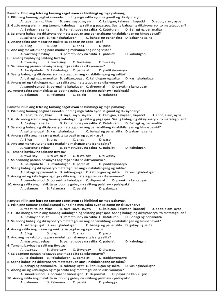 FIL d1 Pagtataya | PDF