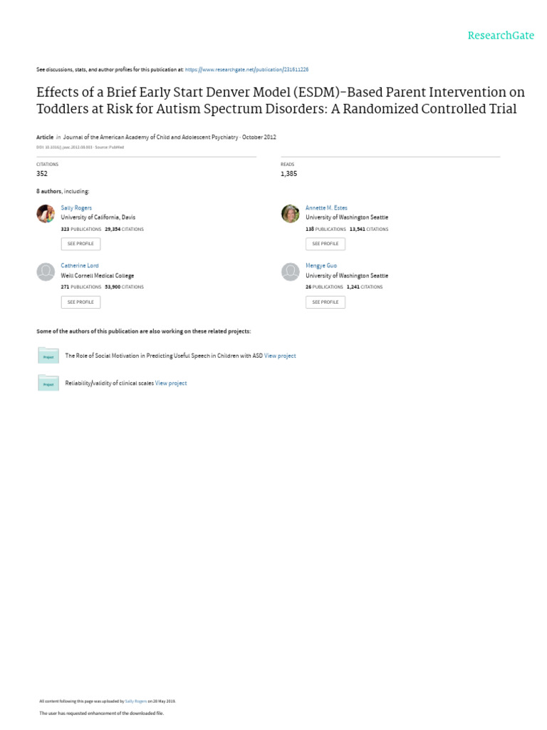 Effects of A Brief Early Start Denver Model ESDM-B | PDF | Autism ...