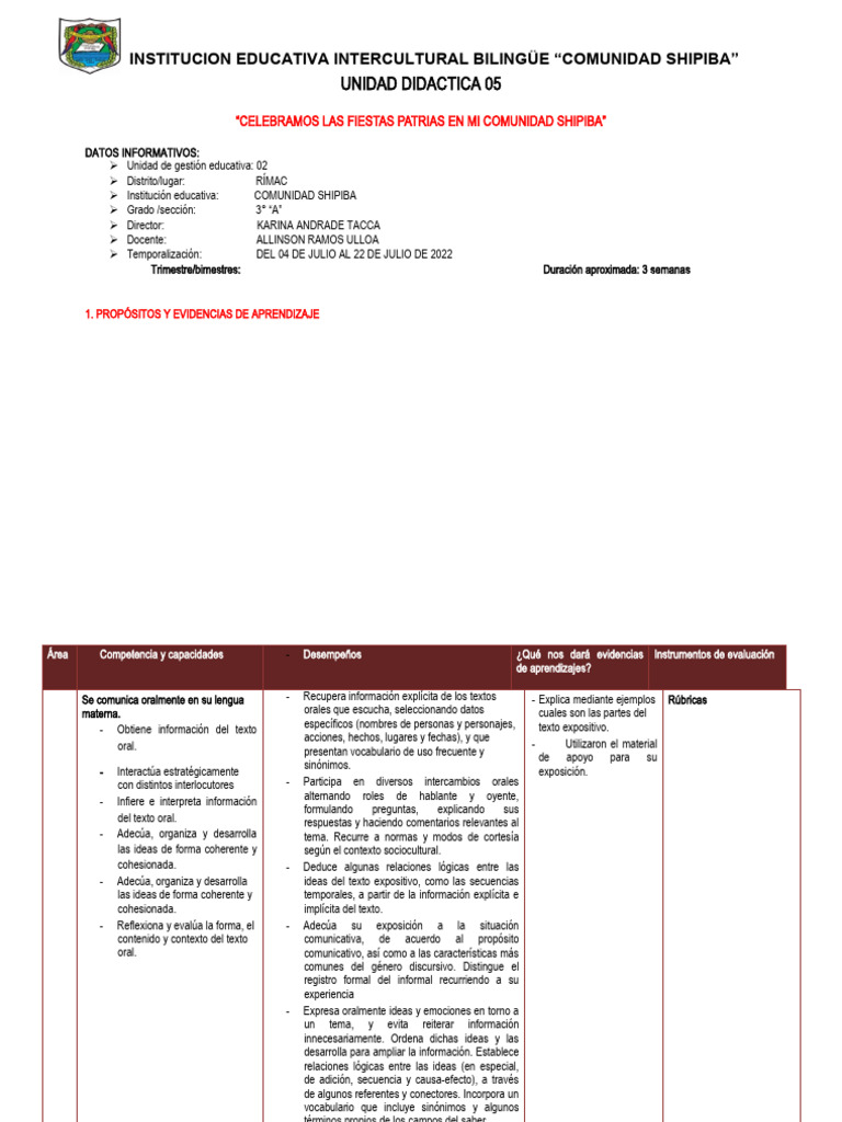 Unidad Didactica 5 Julio-3°-2022 | PDF