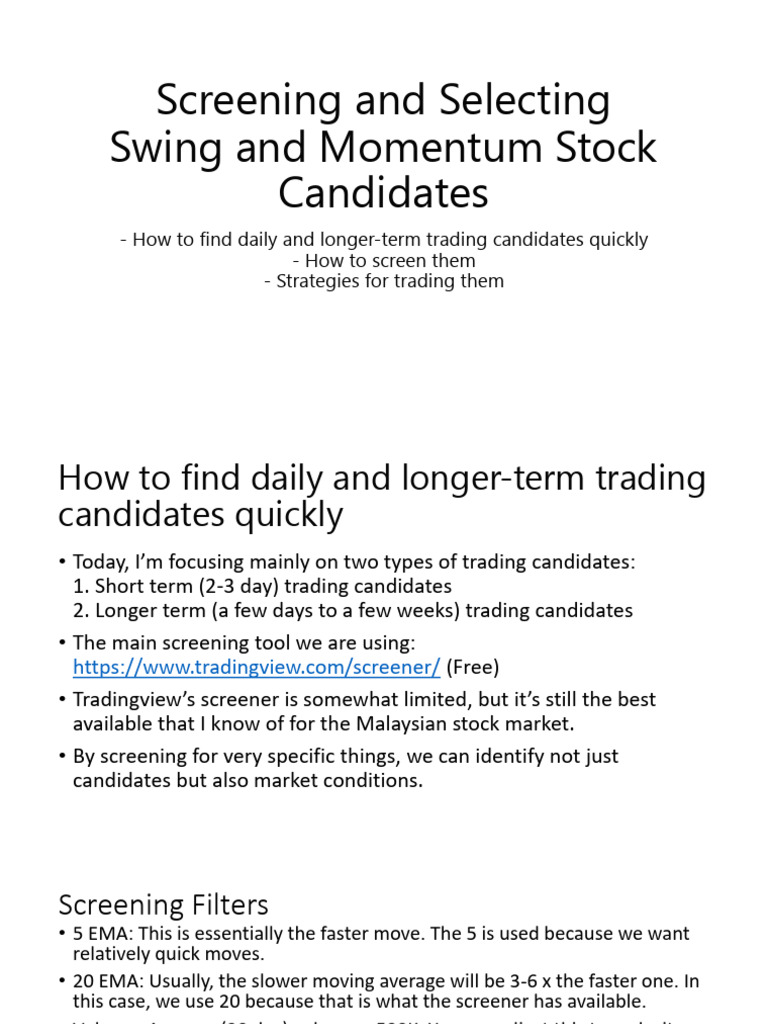 Screening and Selecting Swing and Momentum Stock Candidates | PDF