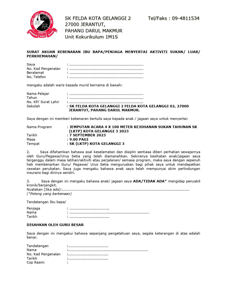 Surat Kebenaran Sukan | PDF
