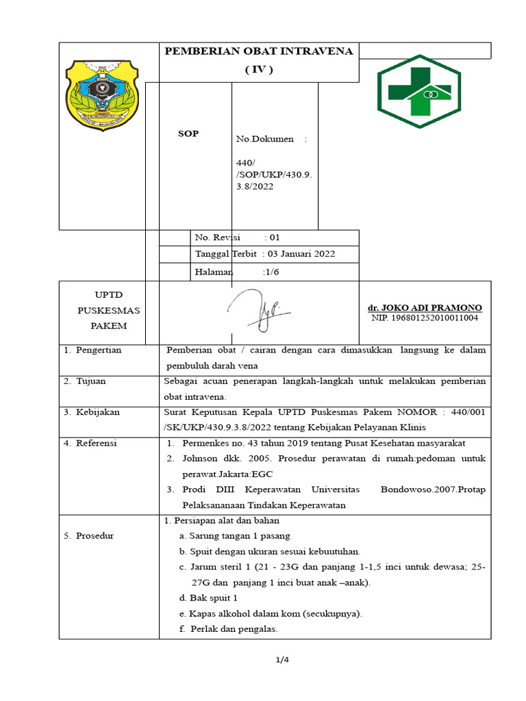4.sop Injeksi Iv Fix | PDF | Sains & Matematika
