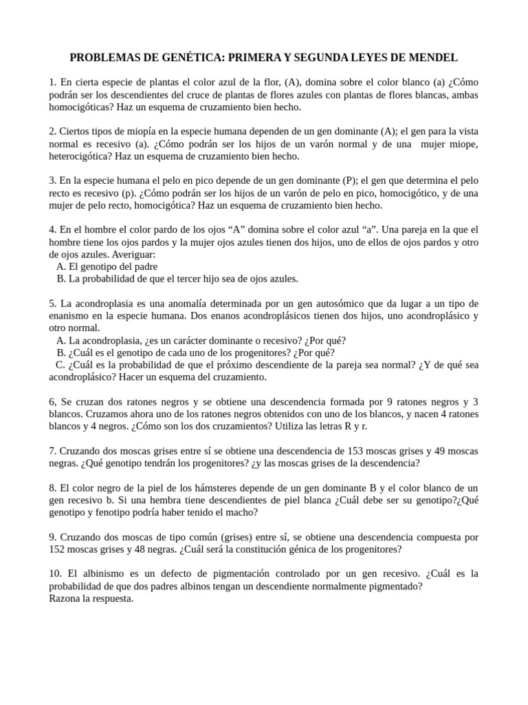 Problemas de Genética Mendeliana | PDF | Ciencia y matemáticas