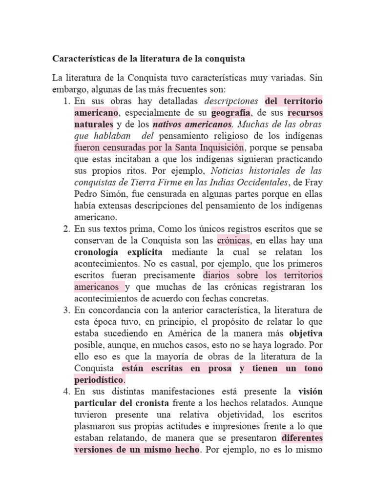 Características de La Literatura de La Conquista | PDF | Colonización ...