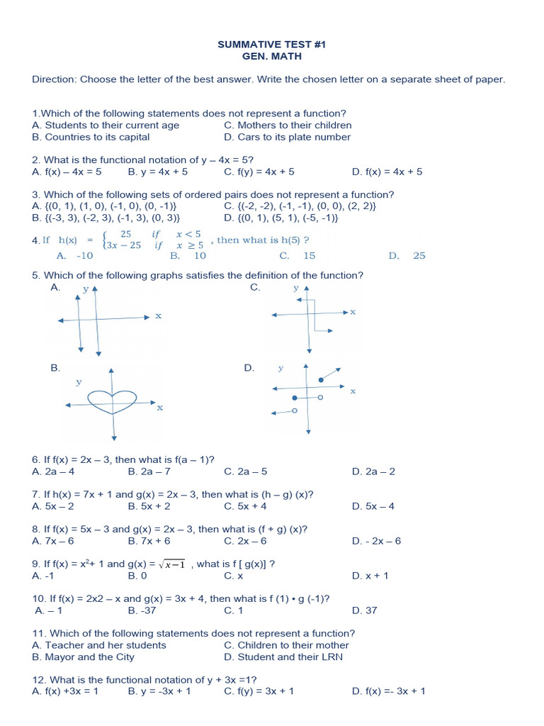 Summative Test 1 Gen Math | PDF | Function (Mathematics) | Mathematical ...