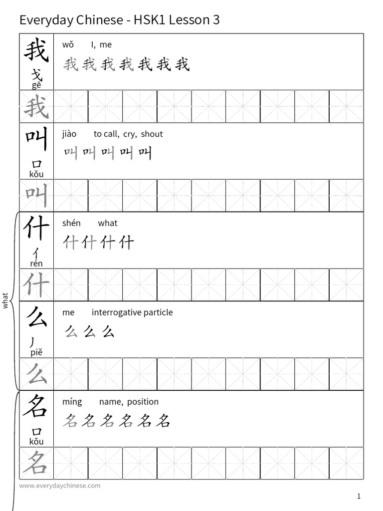 HSK1 Lesson 3 - Writing Characters | PDF