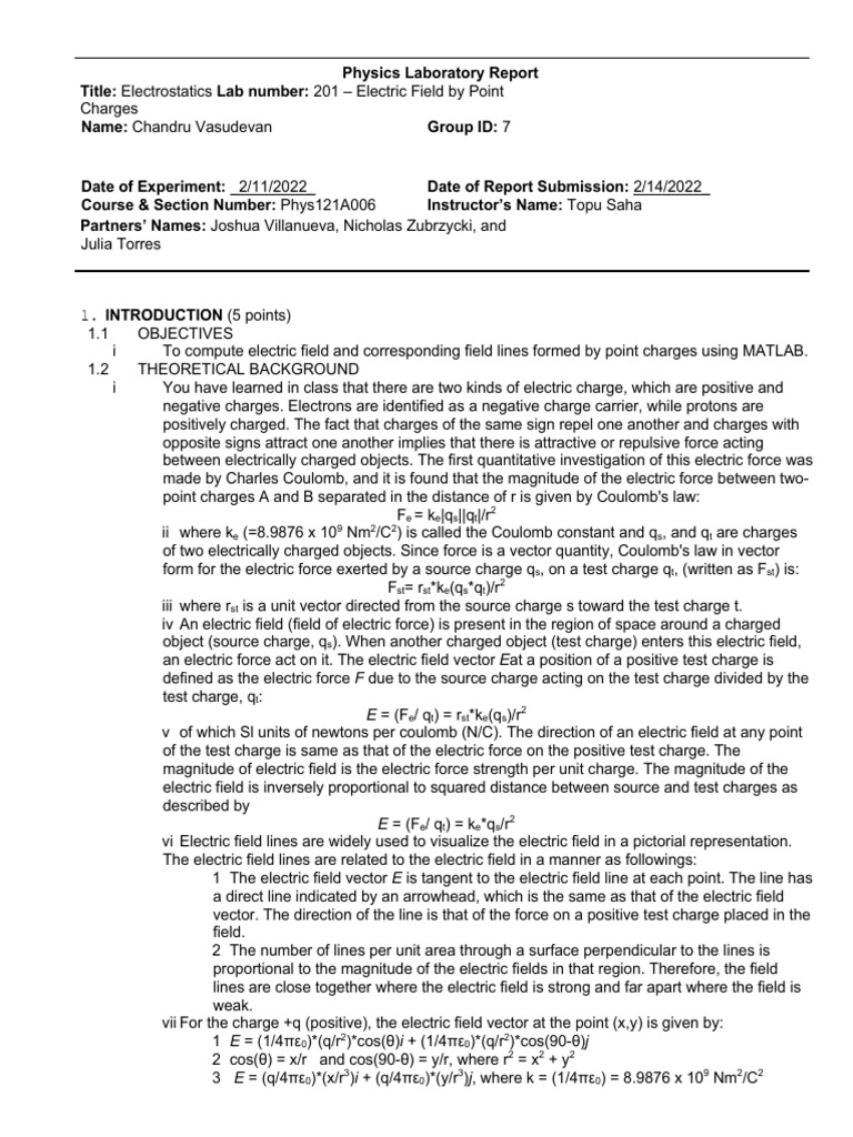 Electrostatics Lab Report | PDF