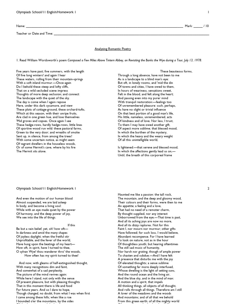 Class01 Summer English G11 Homework July 03 | PDF | Poetry