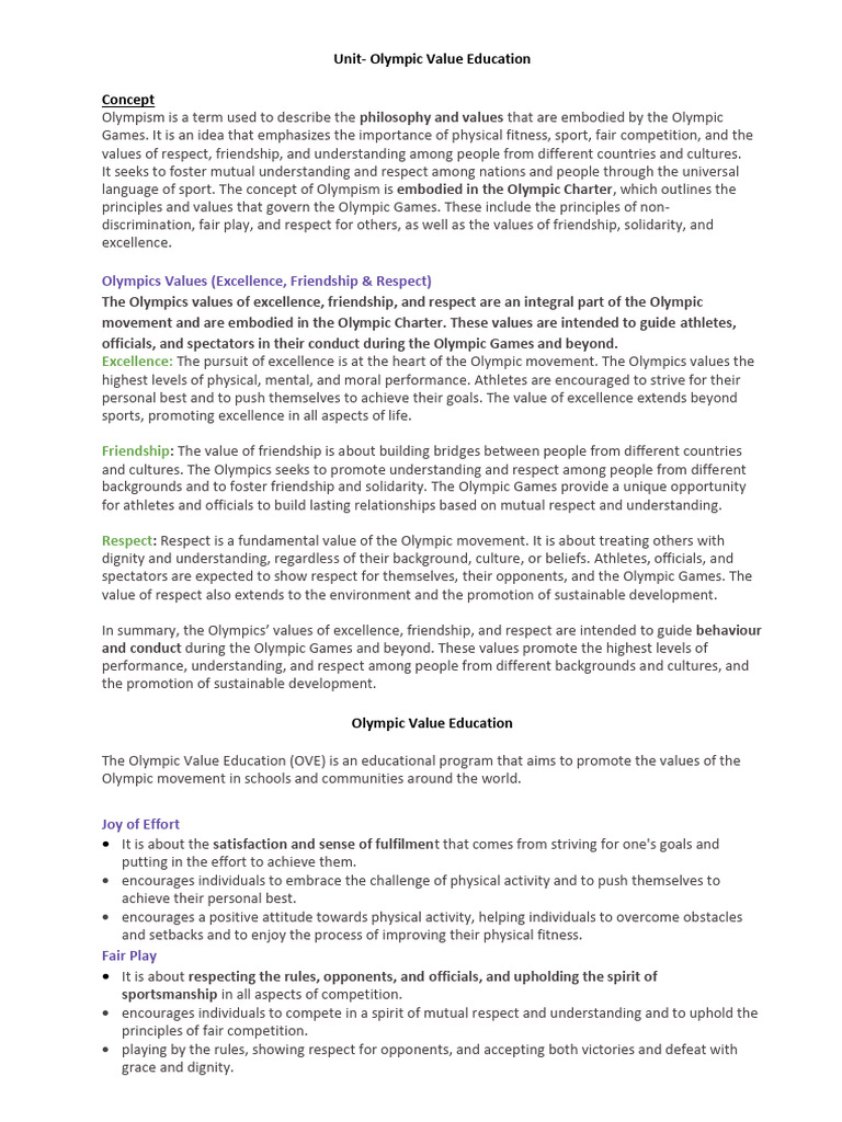 UNIT-2 Olympic Value Edu | PDF