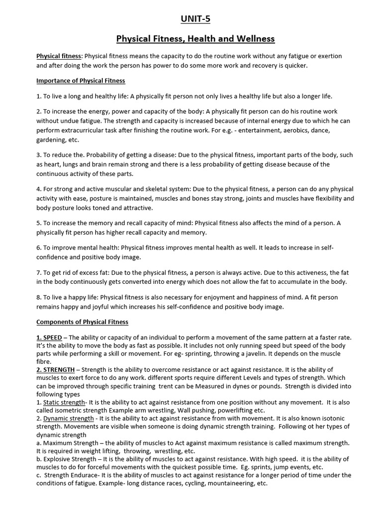 UNIT-5 Physical Fitness, Wellness & Health | PDF | Flexibility (Anatomy ...