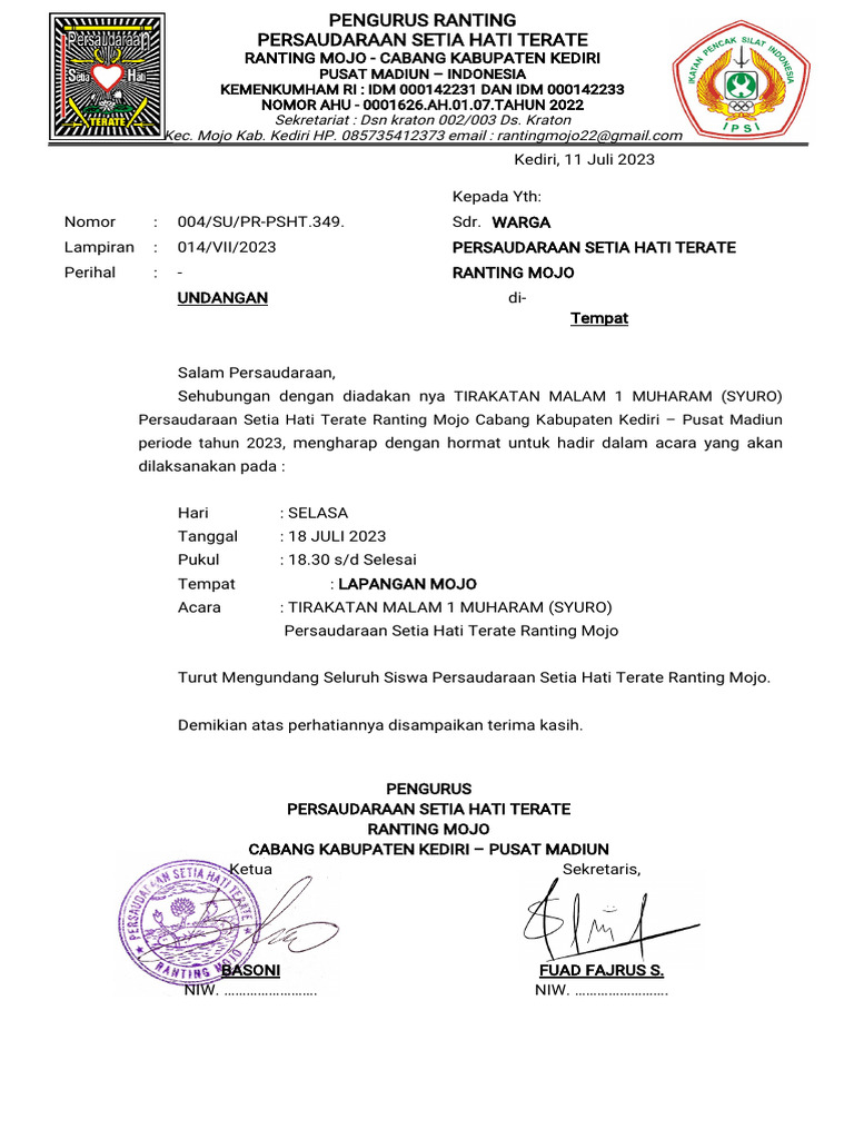 Surat Undangan Malam Suroan 2023 | PDF
