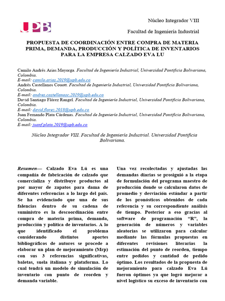 Informe Final Calzado Eva Lu | PDF