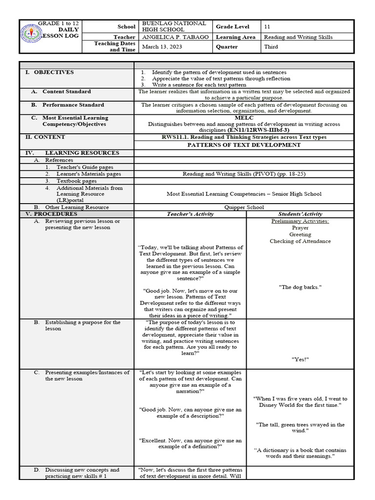 COT Lesson Plan 1 | PDF | Concept | Definition